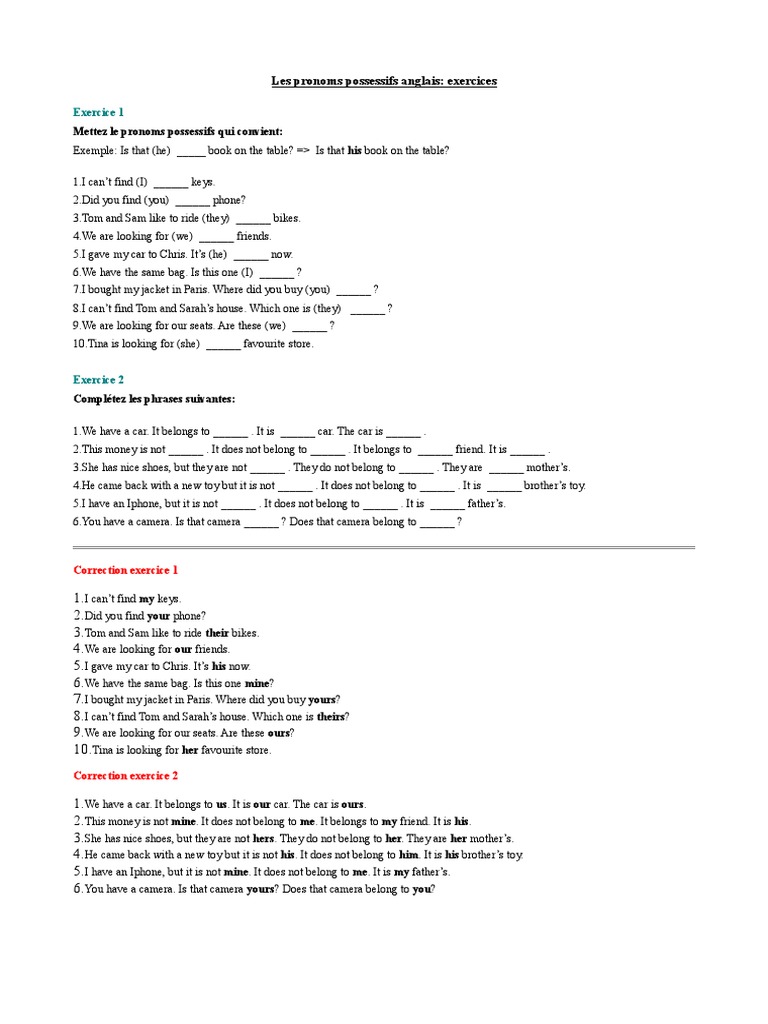 Les-pronoms-possessifs-anglais-exercices-21 | PDF