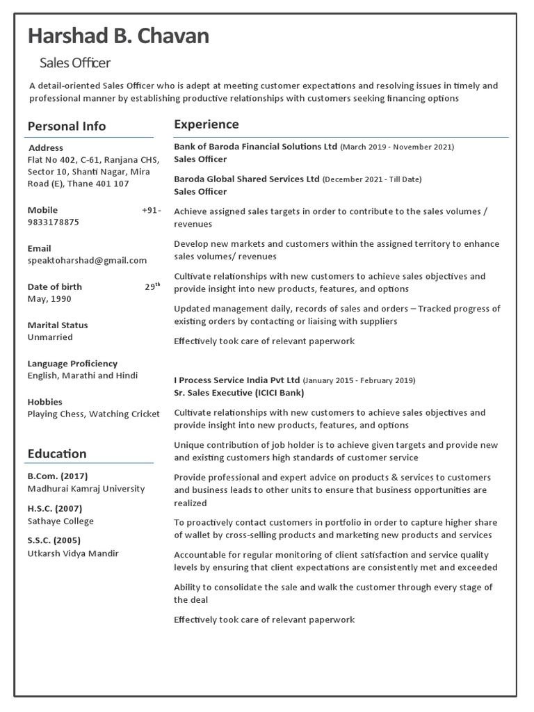 Harshad Chavan - Resume (Latest) | PDF | Databases | Sales