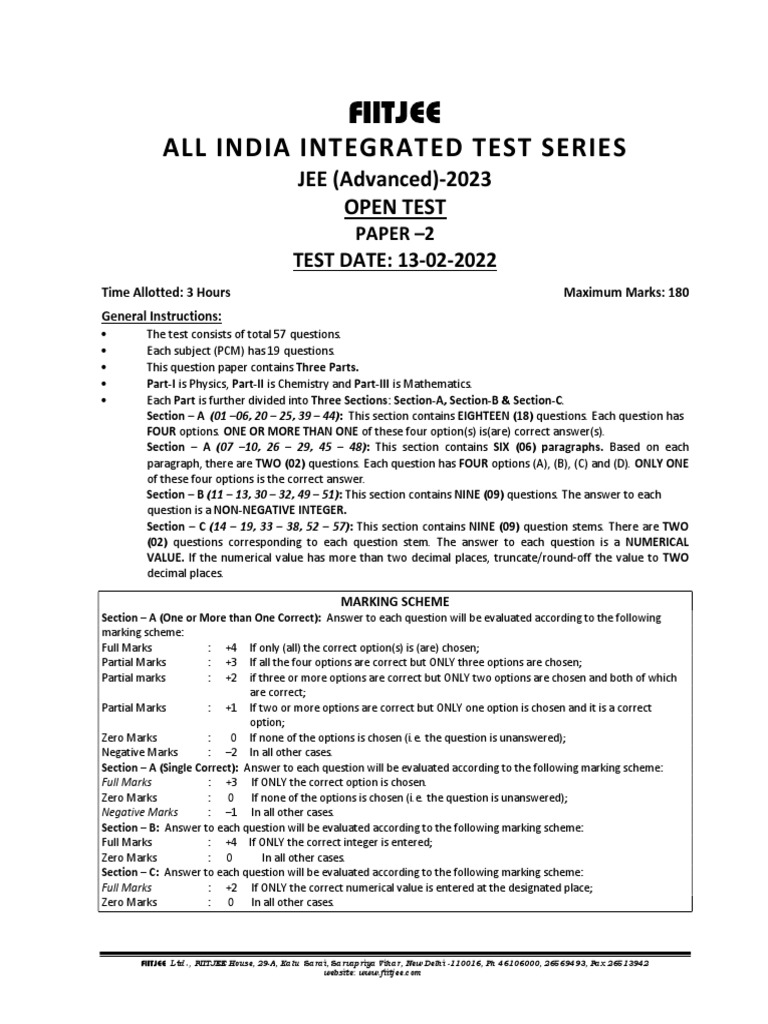 JEE Advanced 2023 Open Test Paper 2 | PDF | Buoyancy | Force