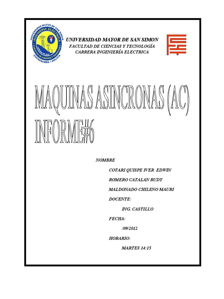 Cupla en Motores Asíncronos: Informe 6 | PDF | Ingenieria Eléctrica ...