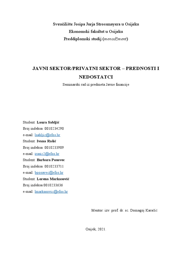 Javni I Privatni Sektor - Prednosti I Nedostatci | PDF