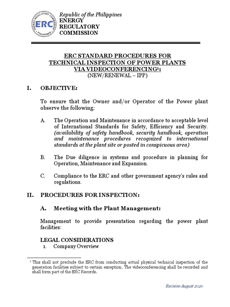 ERC Power Plant Inspection Procedures | PDF | Power Station | Electric ...