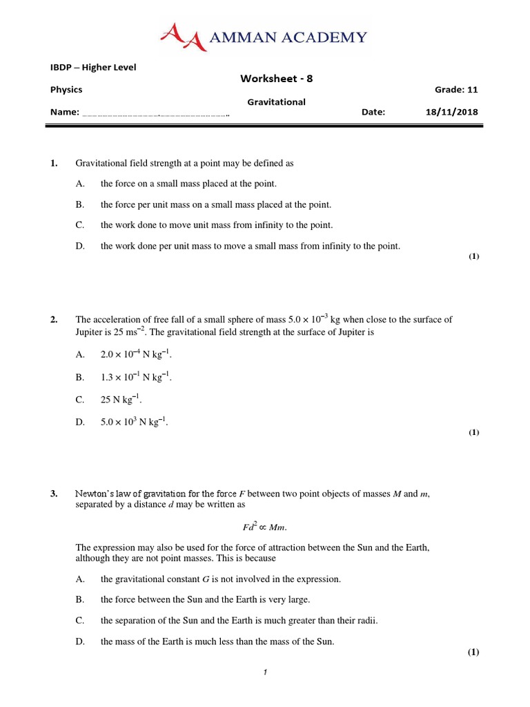 Gravitational Field Strength Worksheet | PDF | Mass | Force