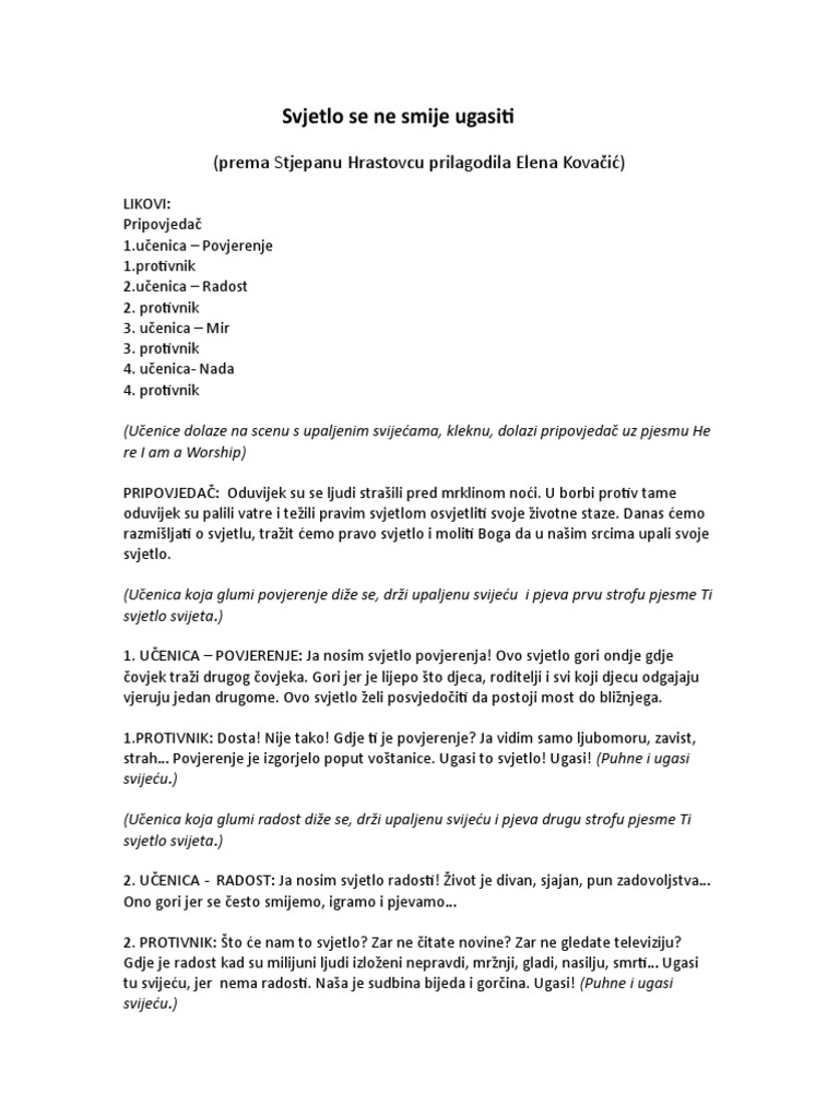 Svjetlo Se Ne Smije Ugasiti - Božićni Igrokaz | PDF