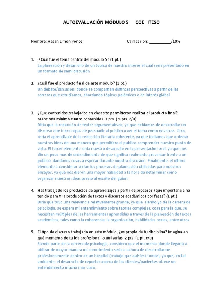 Autoeval. Módulo 5 | PDF | Sicología | Ciencia cognitiva
