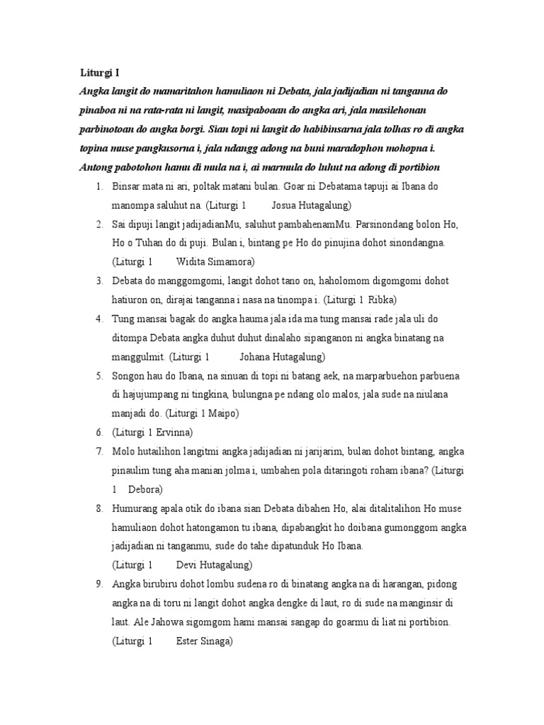 Liturgi I-IV: Doa dan Puji-pujian Batak | PDF