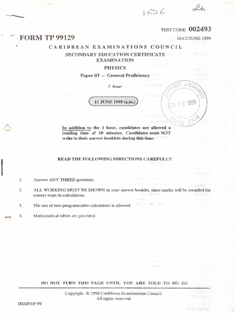 CSEC Physics P3 Jun 1999 | PDF | Inductor | Transformer