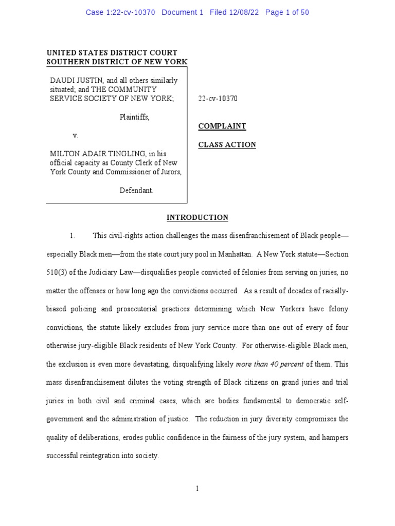 (Justin v. Tingling) Complaint - Filed | PDF | Terry Stop | Stop And ...