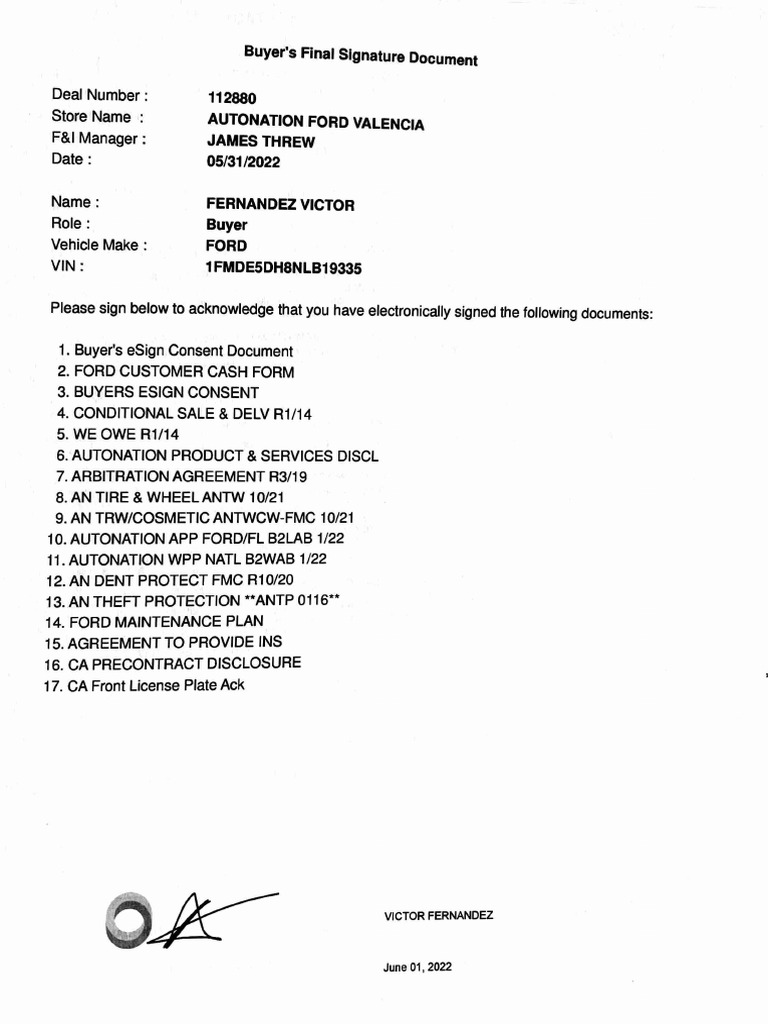 Ford Bronco 2022 Buyer's Final Signature Document - 05-31-2022 | PDF