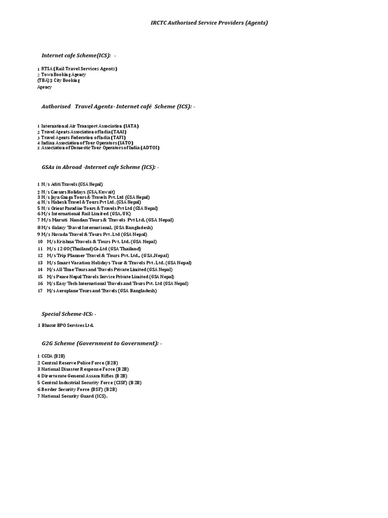 IRCTC Authorized Service Providers List | PDF | Technology & Engineering