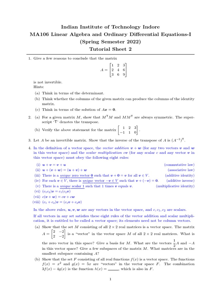 Tutorial 2 | PDF | Vector Space | Matrix (Mathematics)