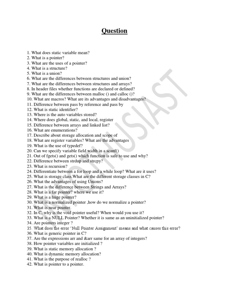 Tcs Technical Questions Pointer Computer Programming C
