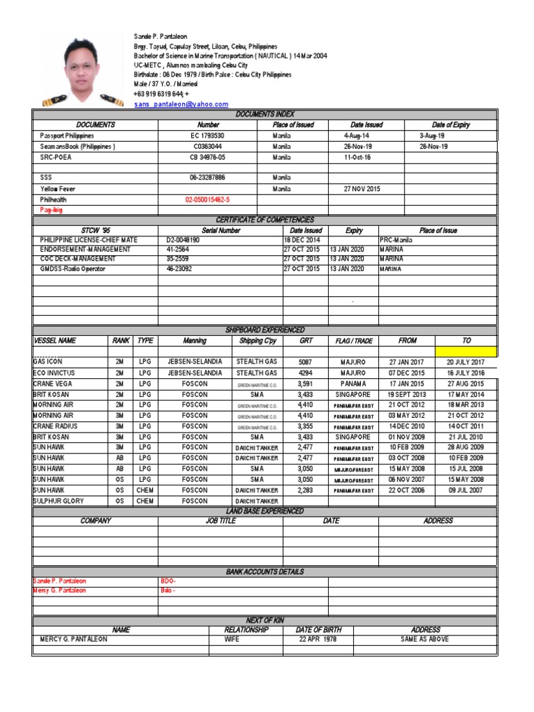 CV Pantaleon | PDF | Oil Tanker | Shipping