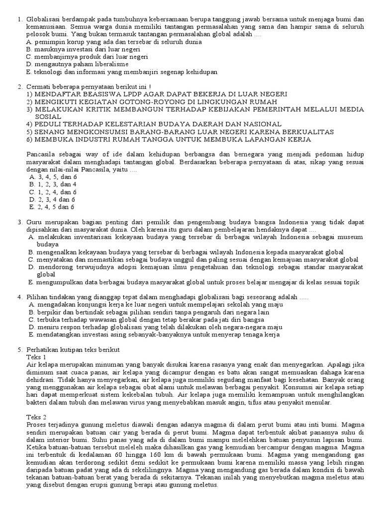 Soal Pemersatu Bangsa | PDF | Kajian Bahasa Asing