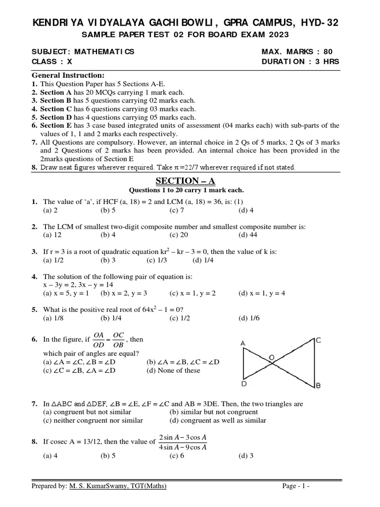 Class 10 Maths Board Exam Sample Paper | PDF | Area | Circle