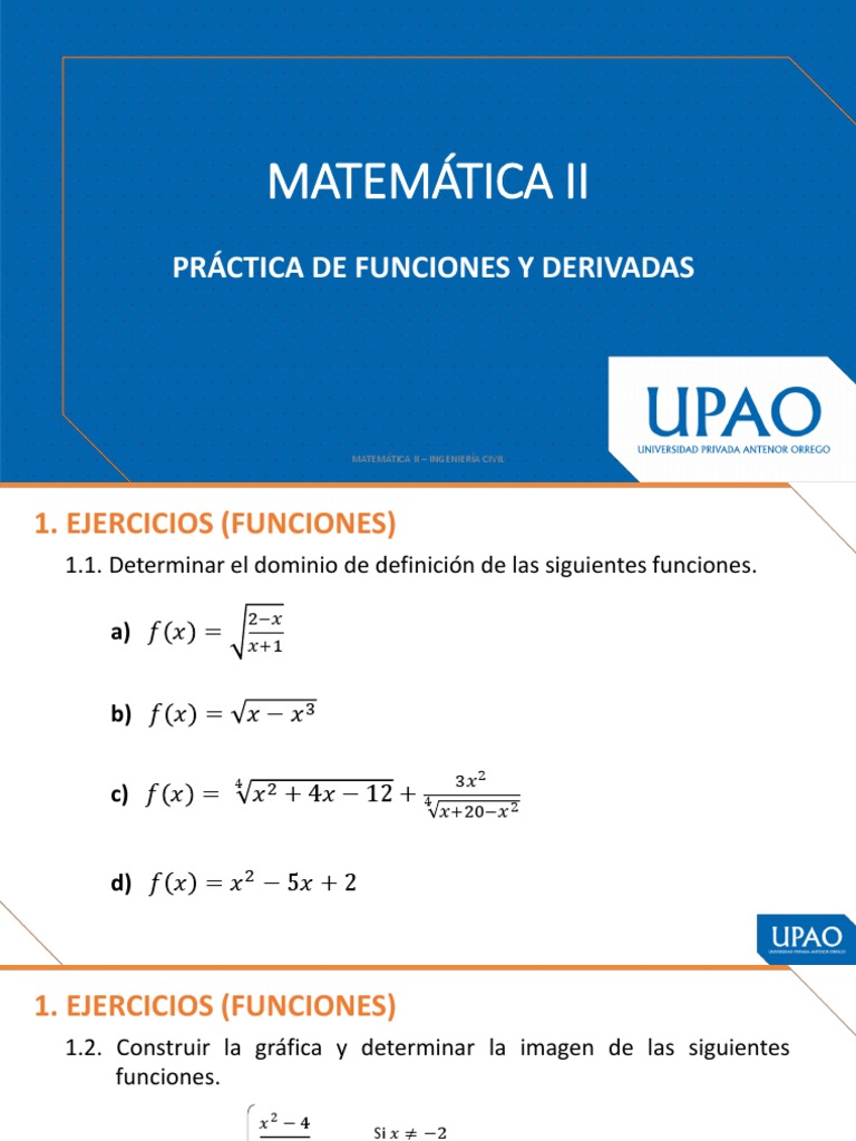 Semana 1 - Práctica Funciones y Derivadas | PDF