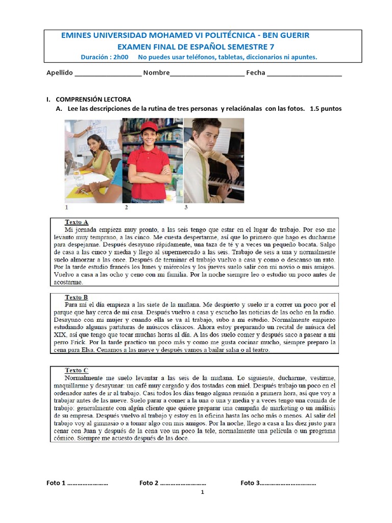 Examen Final de Español Semestre 7 | PDF