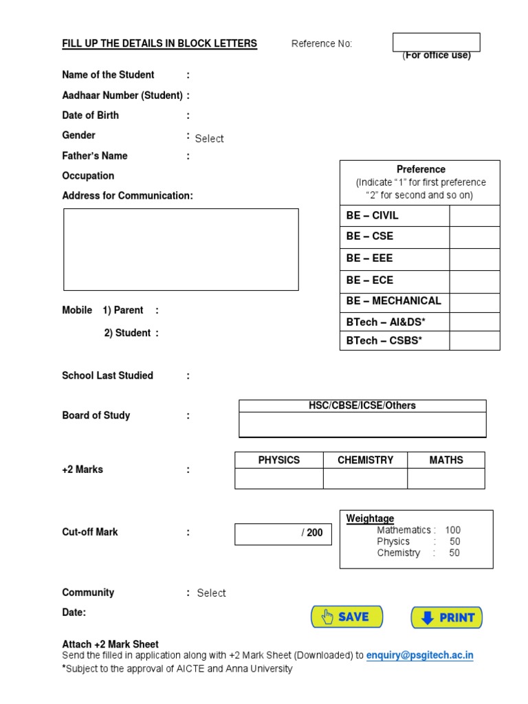 PDF - Enquiry Form - First Year Students 2022 | PDF