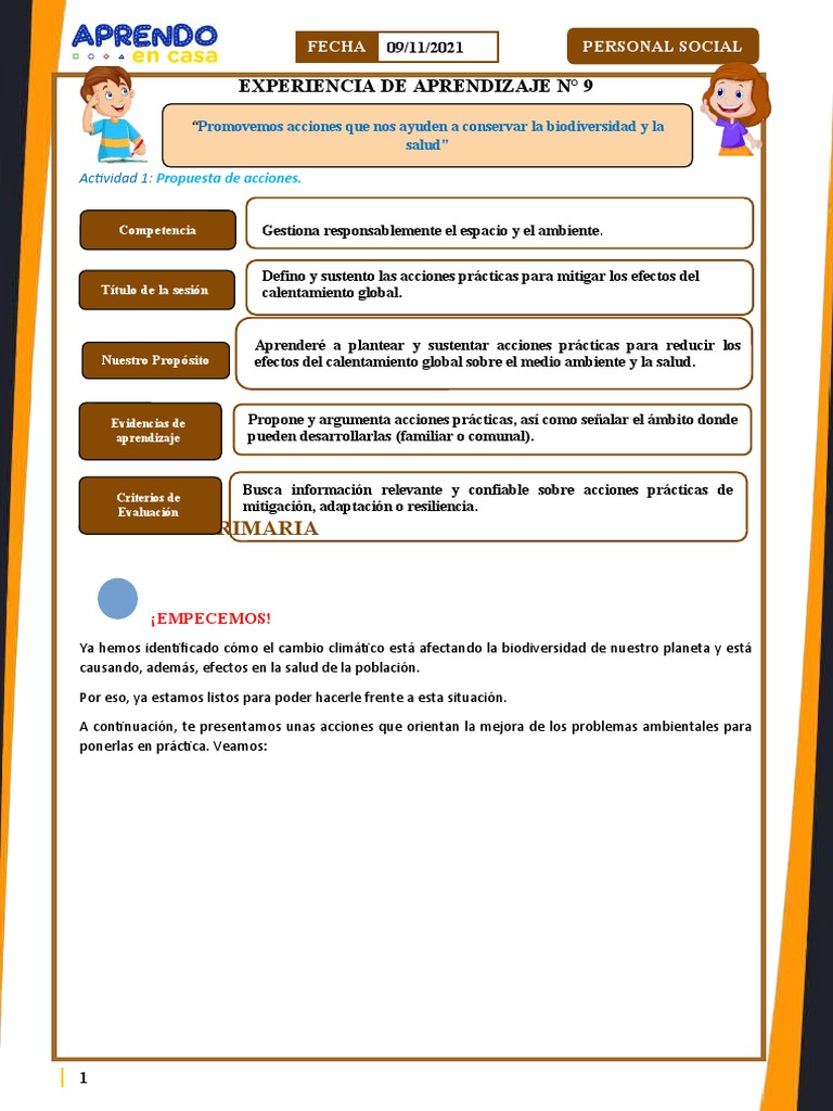 5° Y 6° Primaria: Experiencia de Aprendizaje #9 | PDF | Mitigación del cambio climático ...