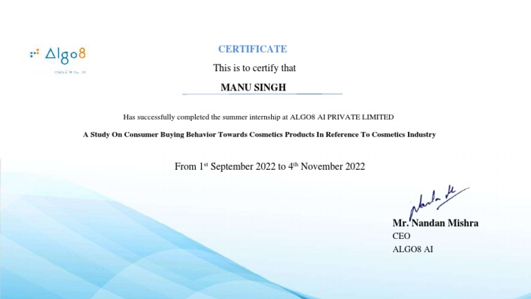 Algo8 Certificate Manu Singh | PDF