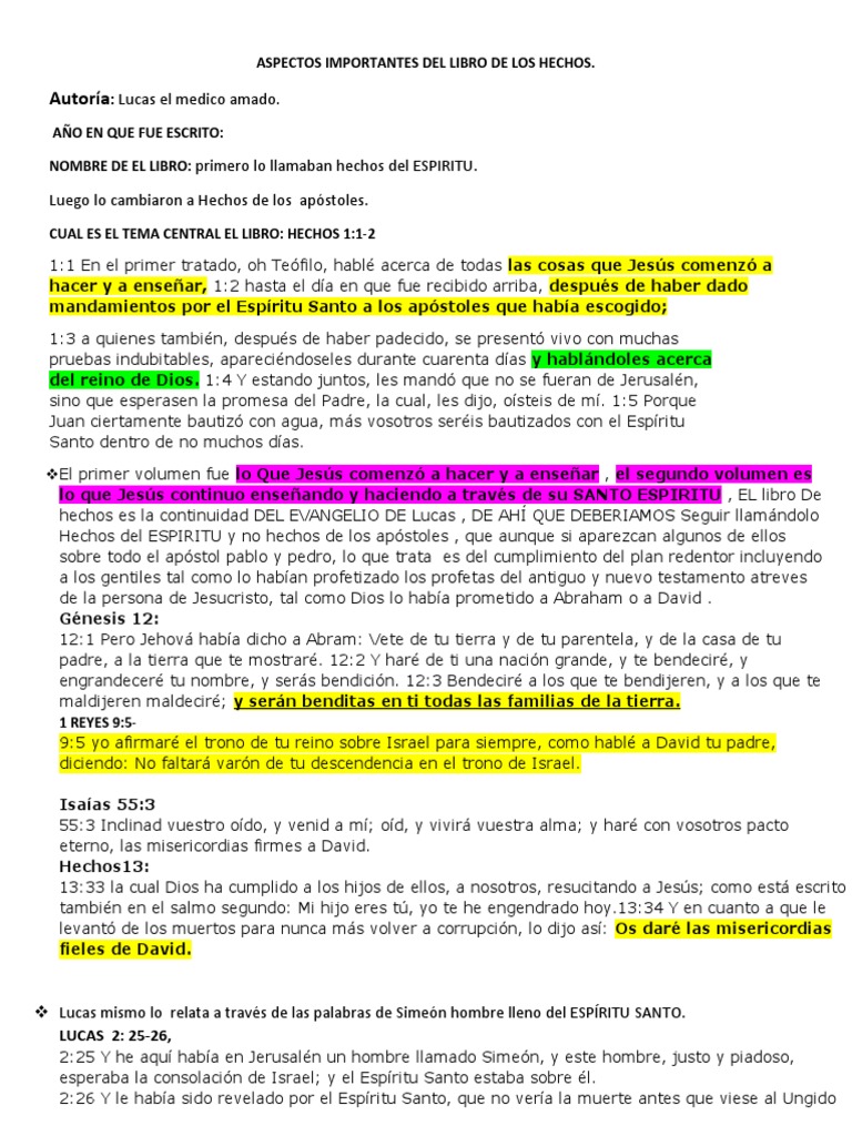 Bosquejo Del Libro de Los Hechos | PDF | Jesús | Evangelio De Lucas