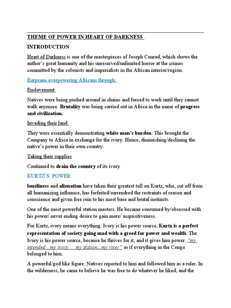 The Theme of Power in Heart of Darkness: A Descent into Madness and the ...