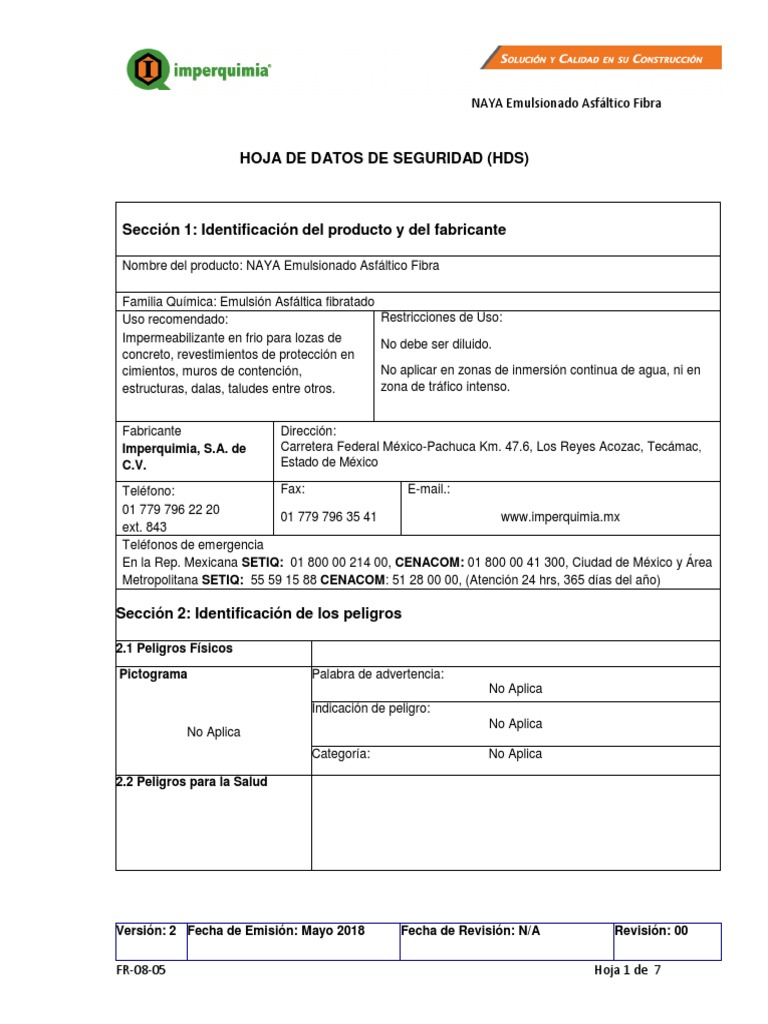 Hoja de Seguridad Desengrasante | PDF | Agua | Residuos
