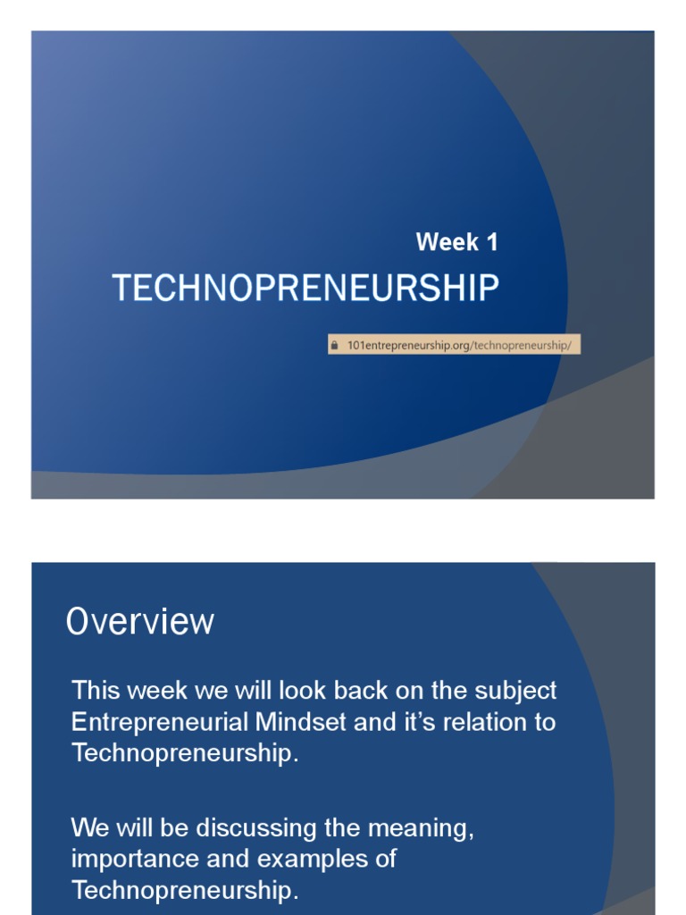 Introduction To Technopreneurship | PDF | Entrepreneurship | Cognition
