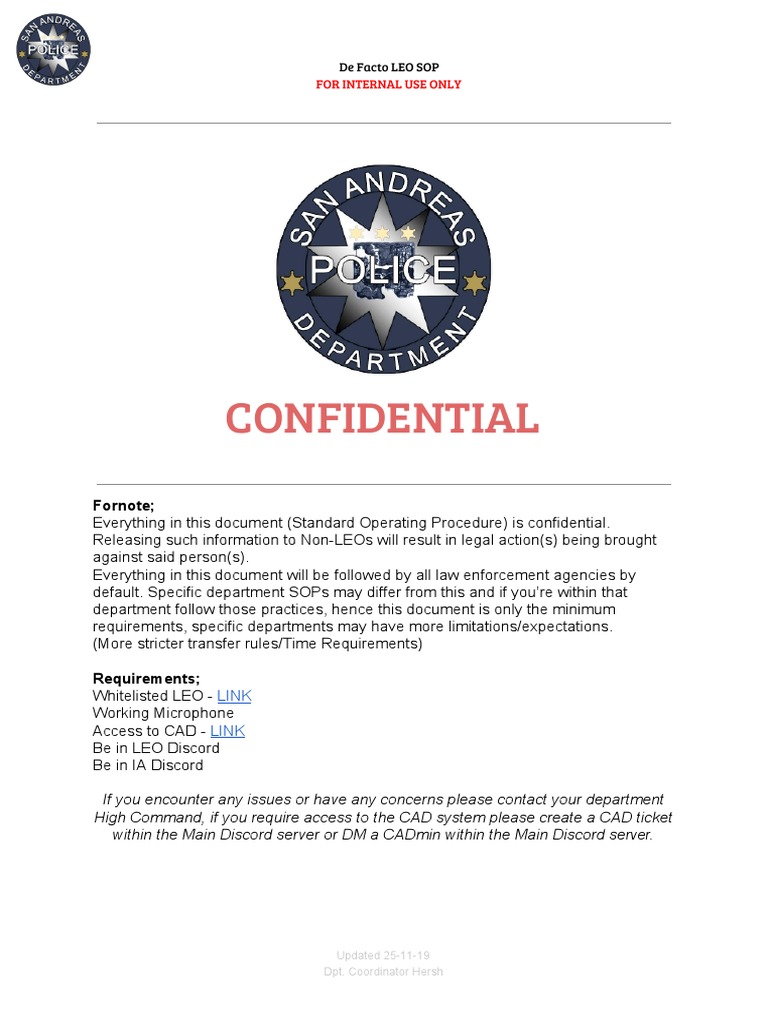 Standard Operating Procedures for Law Enforcement: Guidelines for ...