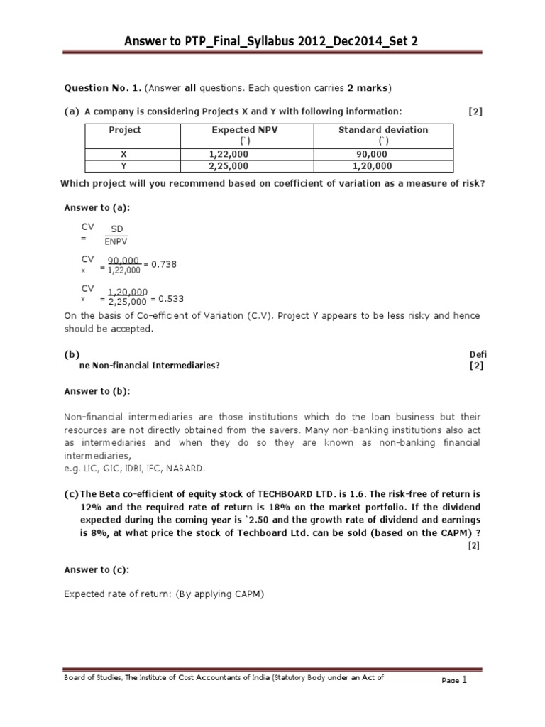Answer To PTP - Final - Syllabus 2012 - Dec2014 - Set 2 | PDF | Net Present Value | Internal ...