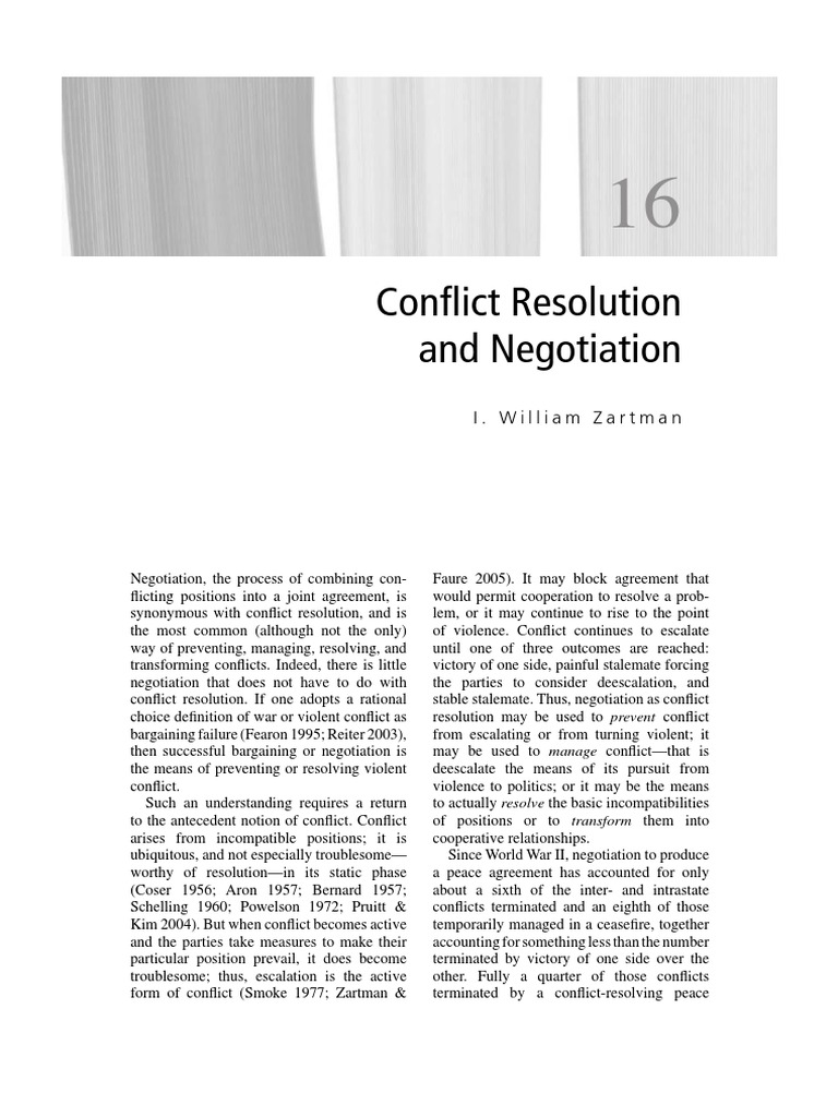 Negotiation and Conflict Resolution - Zartman | PDF | Negotiation ...
