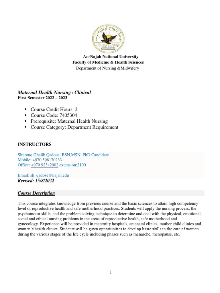 Maternity Nursing Course Outline - Clinical PDF | PDF | Nursing ...