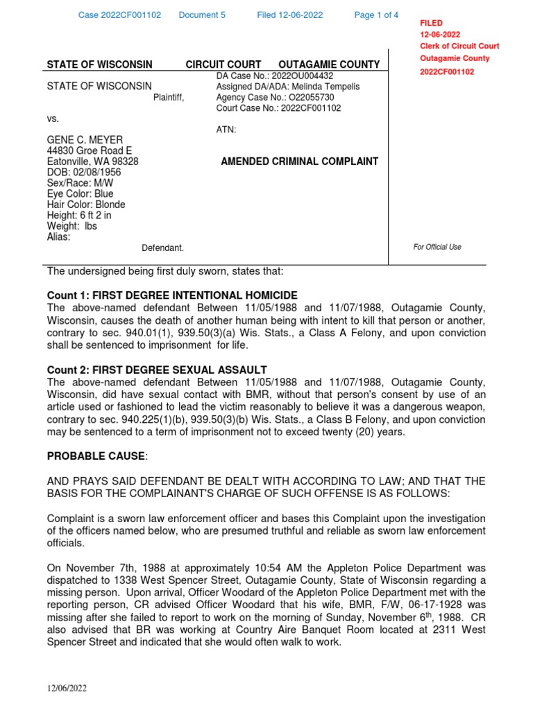 Gene Meyer Homicide Case Details | PDF | Dna Profiling | Forensic Science