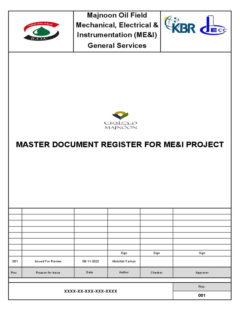 Master Document Register Detailing Roles, Responsibilities and Sequence ...