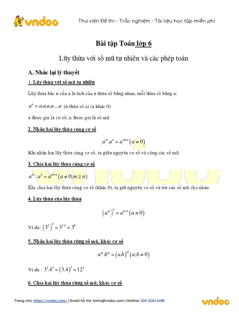Luy Thua Voi So Mu Tu Nhien Va Phep Toan Lop 6 | PDF