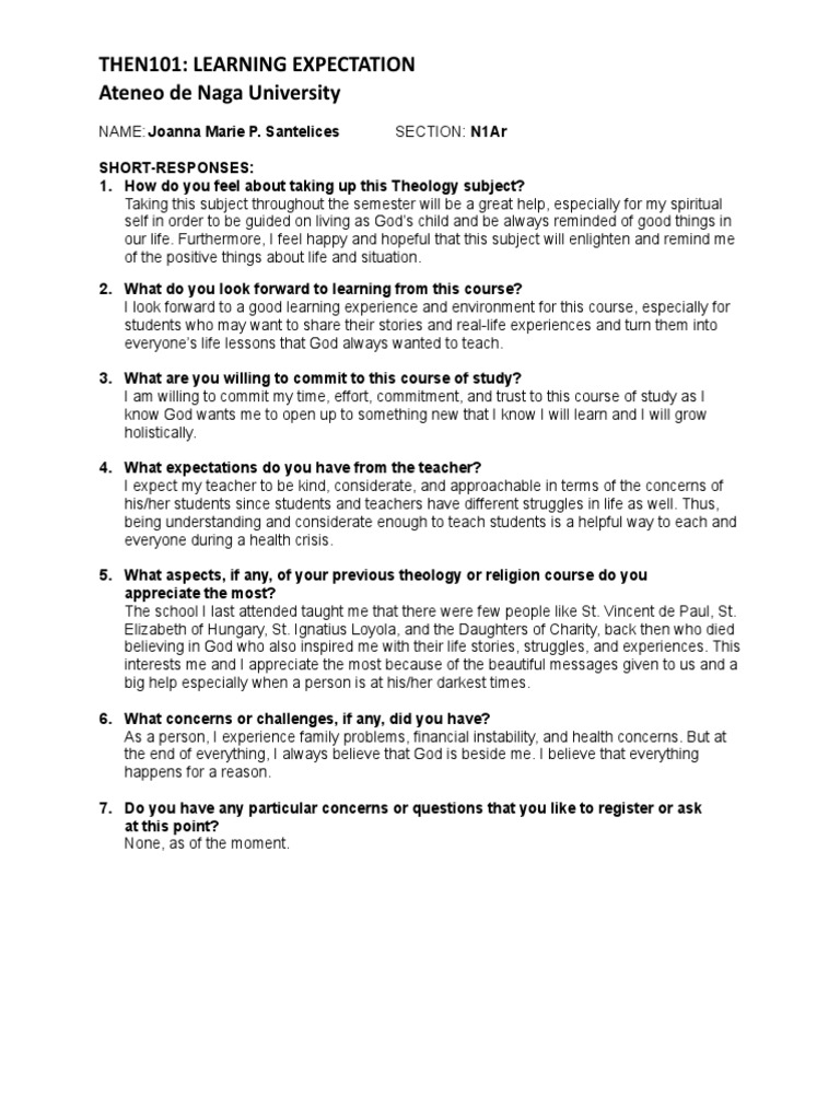 WK 1-EXPECTATION-SETTING-THEN101 | PDF