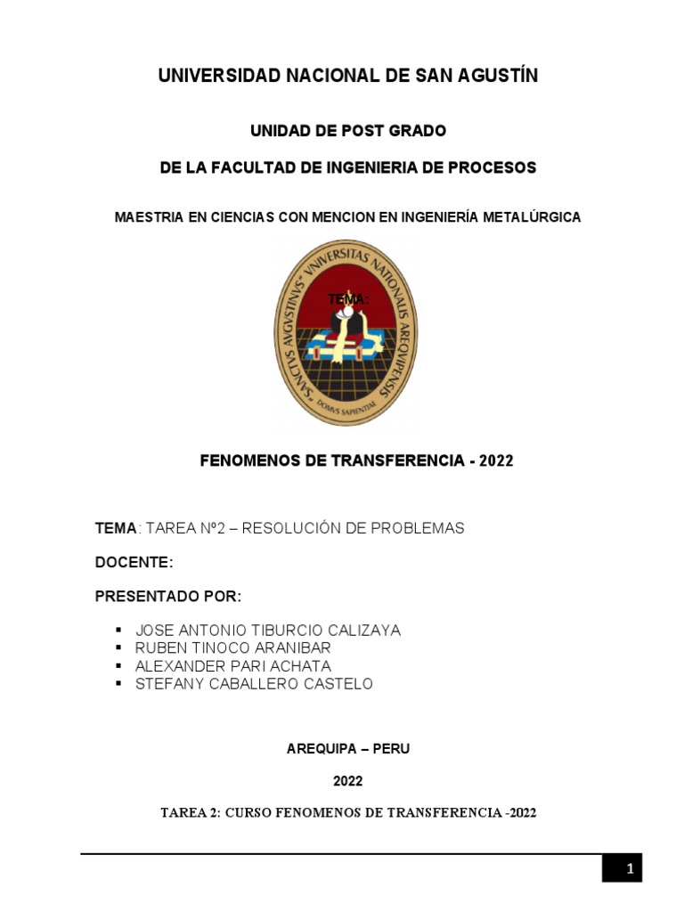 Análisis de problemas de transferencia de fenómenos en un curso de ... Análisis de problemas de transferencia de fenómenos en un curso de ...