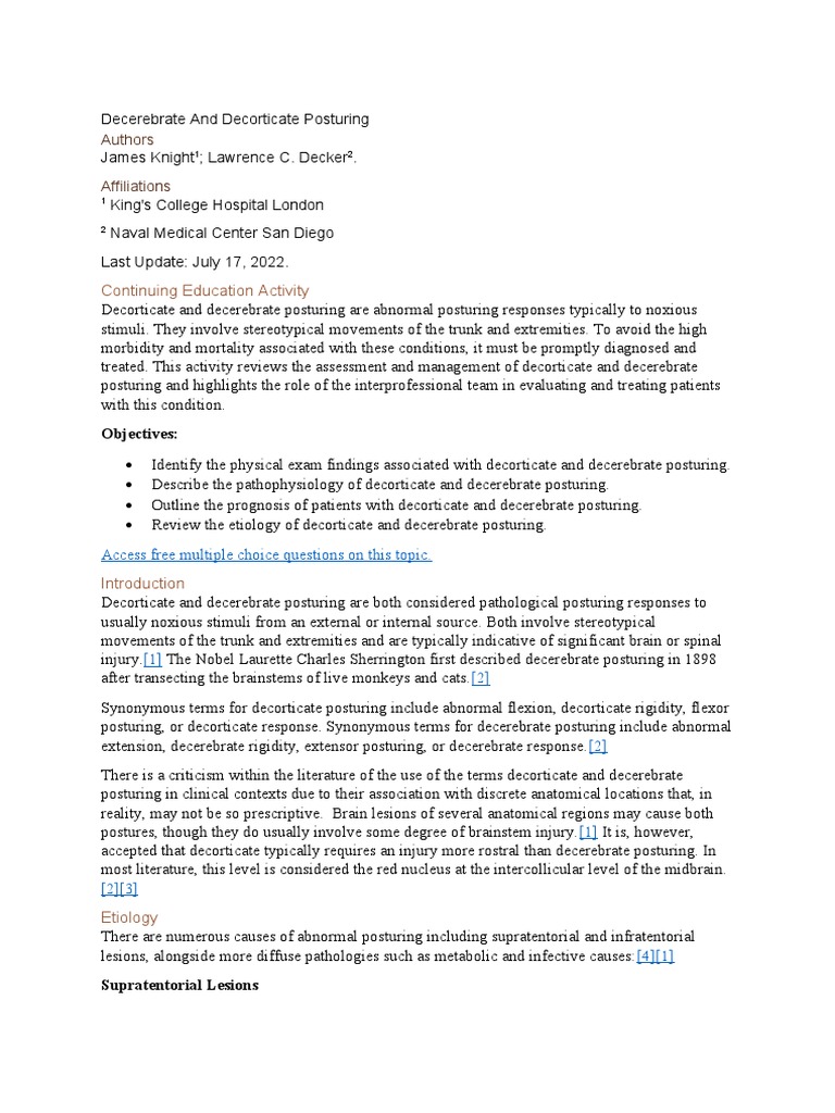 Decerebrate and Decorticate Posturing | PDF | Anatomical Terms Of ...