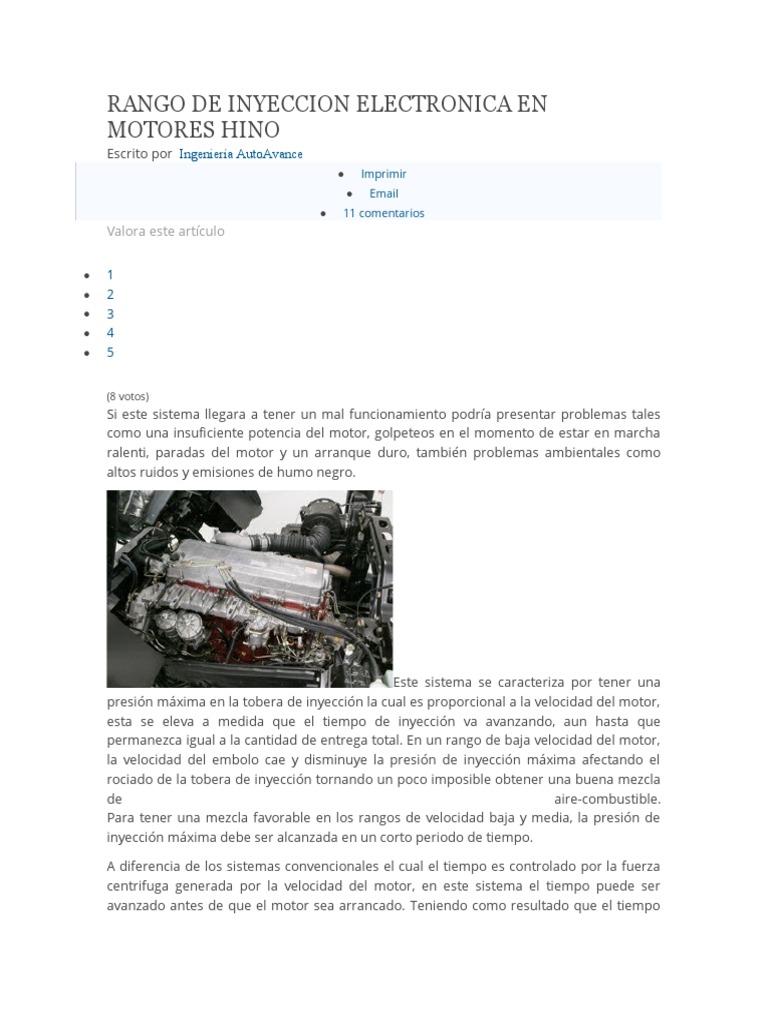 Rango de Inyeccion Electronica en Motores Hino | PDF | Inyección de ...