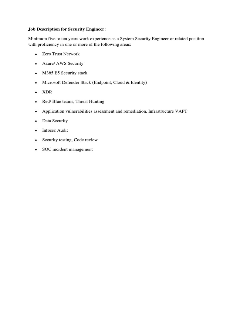 Job Description For Security Engineer | PDF | Computers