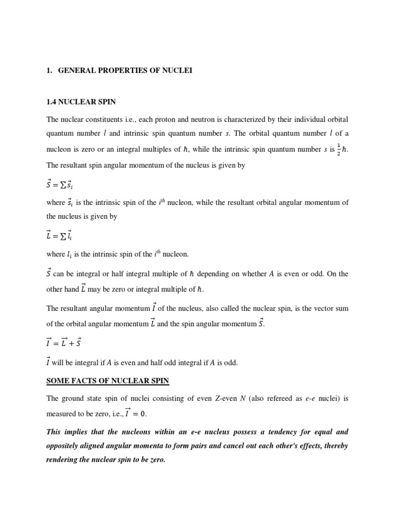 Nuclear Spin and Magnetic Moments | PDF