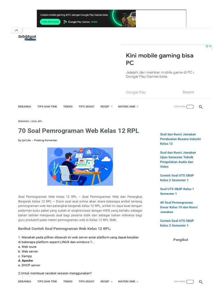 Soal Pemrograman Web Kelas 12 RPL | PDF
