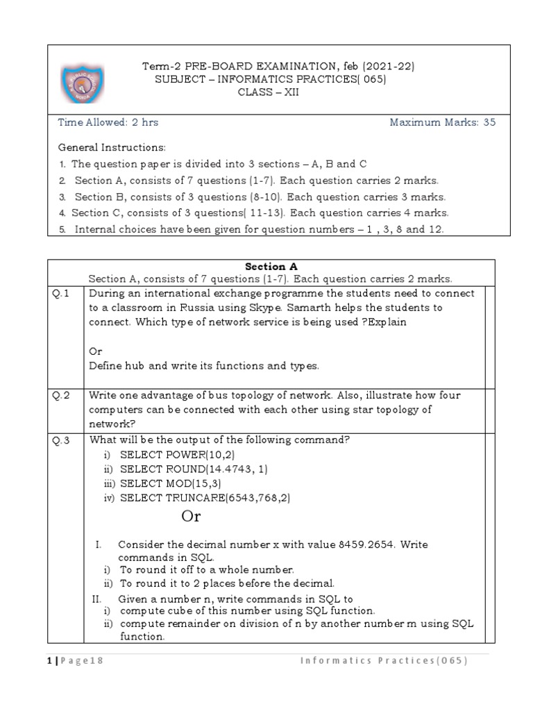 Informatics Practices Class 12 Pdf Computer Network Computer Engineering