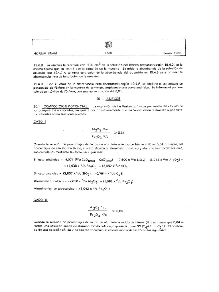 IRAM 1504 - Formulas de Bogue - Calculo de La Composición Potencial | PDF
