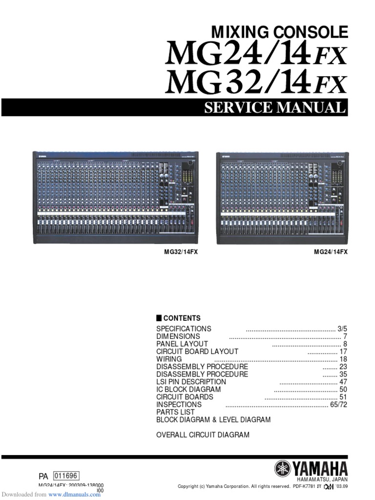 Yamaha MG24 14fx Service Manual | PDF | Decibel | Equalization (Audio)