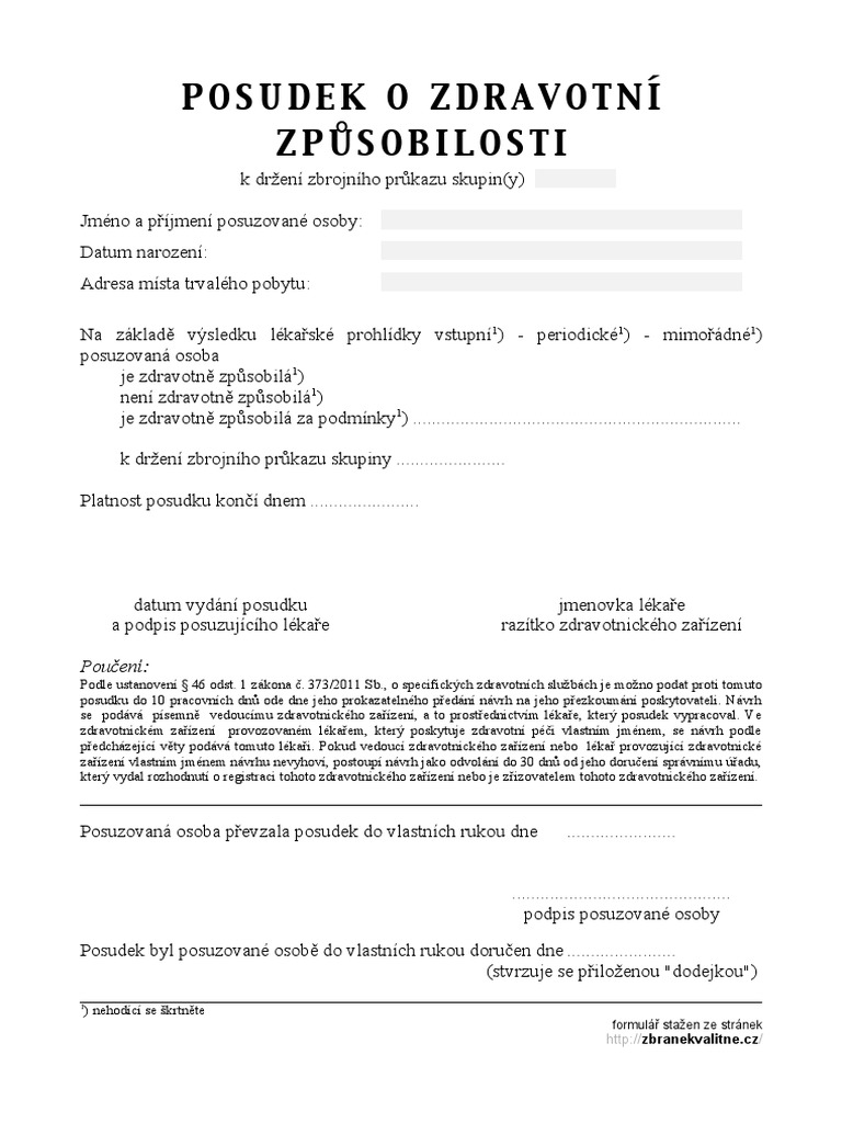 Posudek o Zdravotni Zpusobilosti | PDF Posudek o Zdravotni Zpusobilosti | PDF