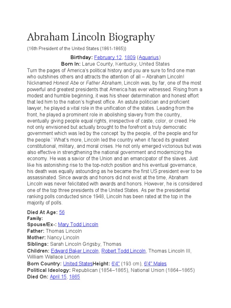 Abraham Lincoln | PDF | Abraham Lincoln | Emancipation Proclamation