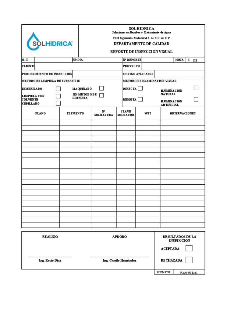 Fca03-001 Reporte de Inspeccion Visual | PDF