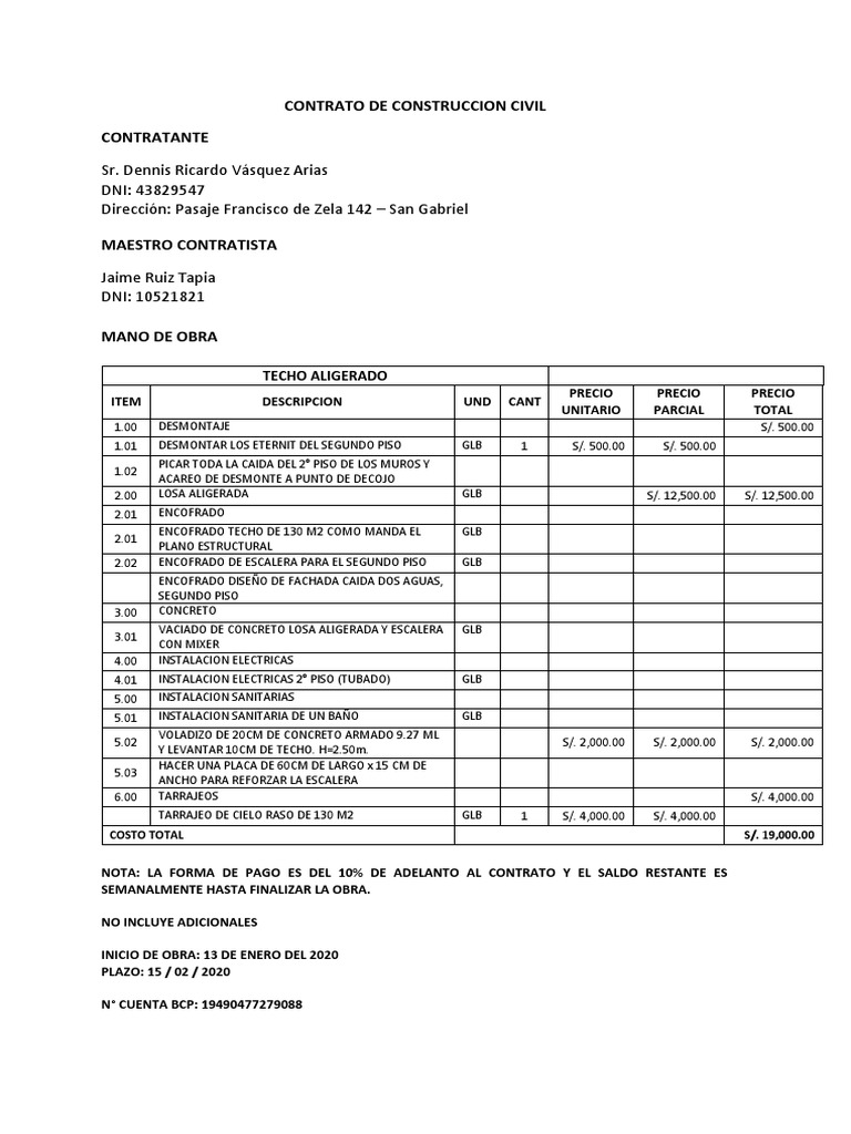 Contrato de Construccion Civil | PDF