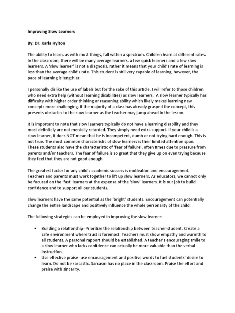 Motivating Slow Learners | PDF | Learning Disability | Learning